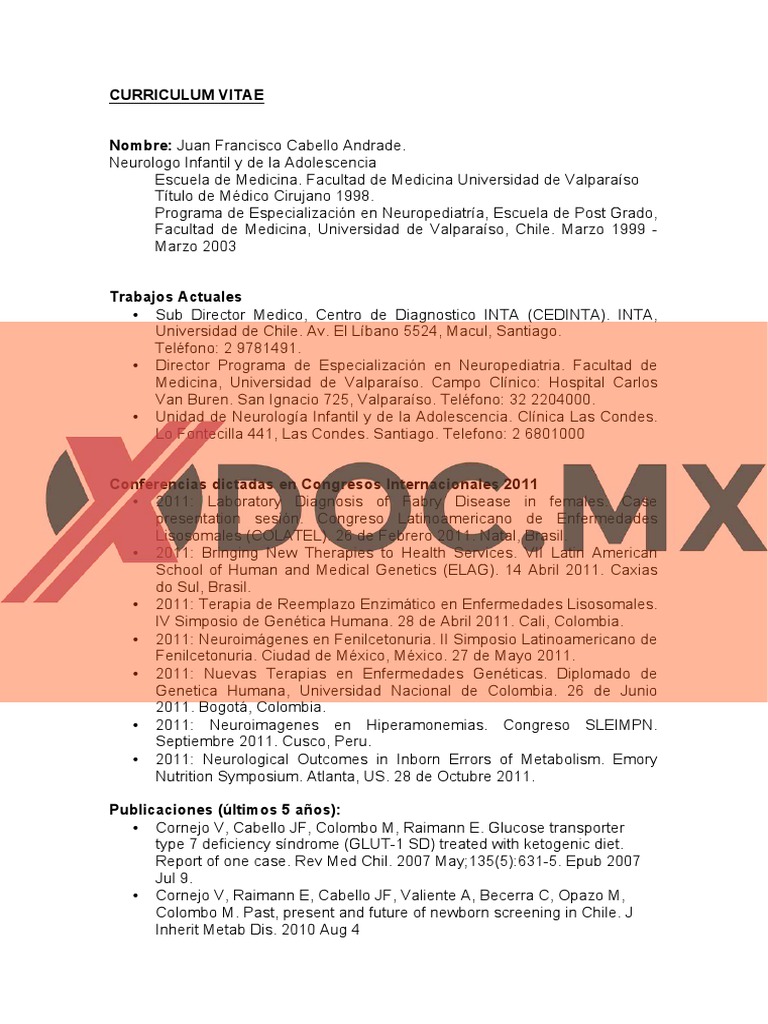 Curriculum Vitae Dr. Juan Francisco Cabello | PDF | Medicina CLINICA | Cuidado de la salud