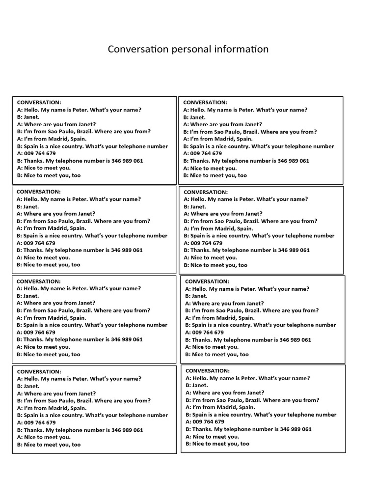 Conversation Personal Information | PDF | Telephony | Oral Communication