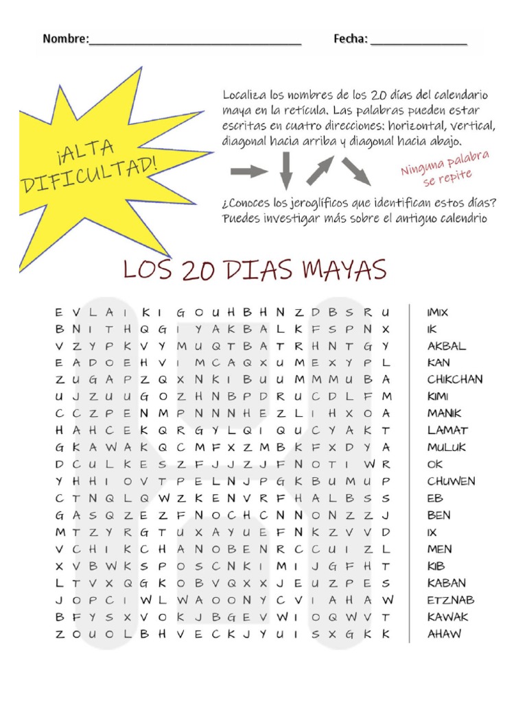Sopa de Letras Dias Del Calendario | PDF