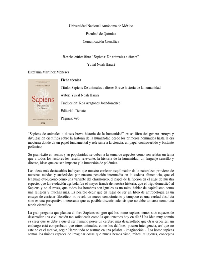 Reseña Crítica Libro Sapiens | PDF | Homo Sapiens | Teoría