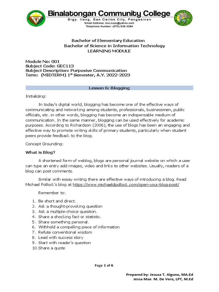 Lesson-6-and-Activity-6-Purposive-Communication | PDF | Thought | Mind