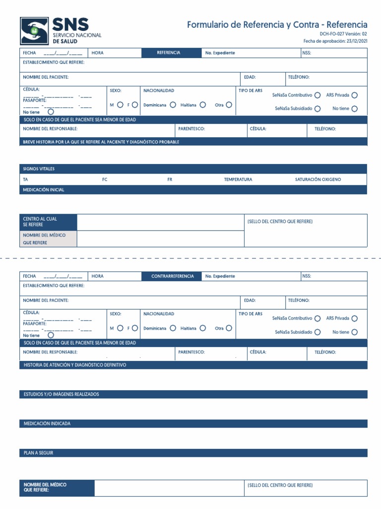 Formulario de Referencia y Contra - Referencia 2022 | PDF