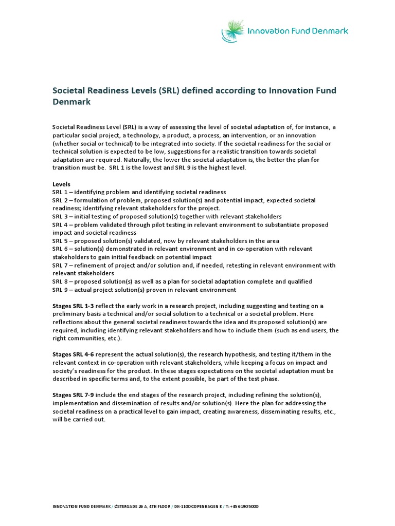 Societal Readiness Levels (SRL) Defined According To Innovation Fund ...