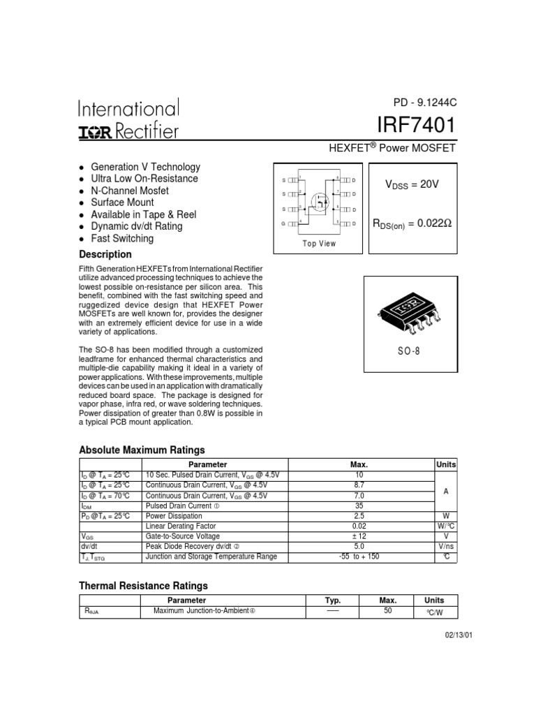 Irf 7401 | PDF | Field Effect Transistor | Mosfet