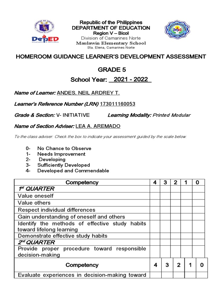 3intermediate G4 6 SF9 HG Assessment Edited | PDF | Learning | School Counselor