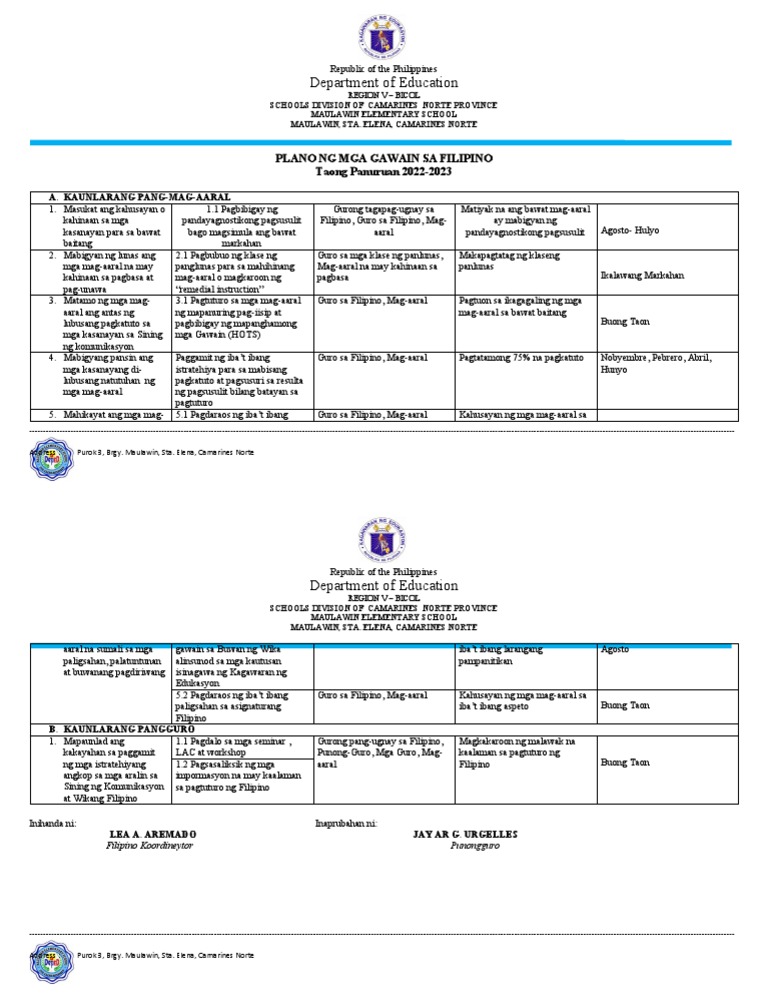 Filipino Action Plan | PDF