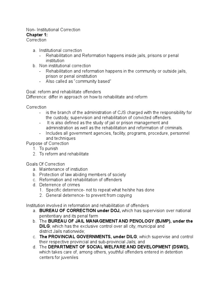 Non-Institutional Correction Overview | PDF | Probation | Prison