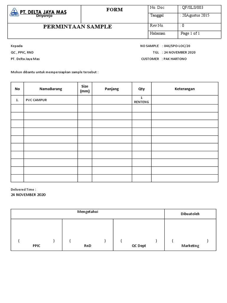 PERMINTAAN SAMPLE UNTUK PRODUK PVC CAMPUR | PDF
