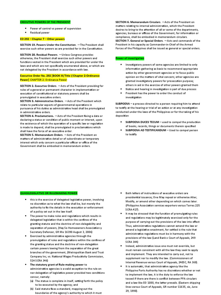 Executive Powers of The President | PDF | Rulemaking | Public Sphere