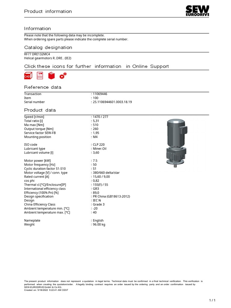 100 RF77 DRE132MC4 ProductData en DE | PDF | Electric Power ...