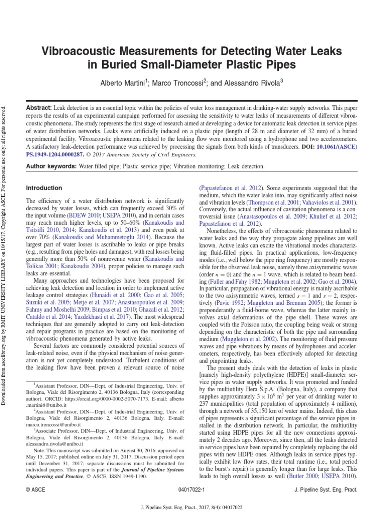 Vibroacoustic Measurements For Detecting Water Leaks | PDF | Mechanical Engineering