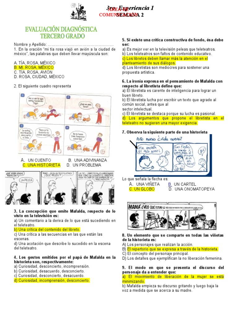 Examen Diagnostico 3ROGradohistorieta | PDF | Cómics