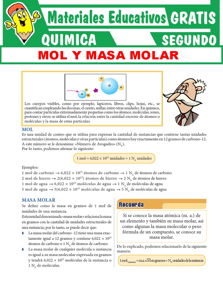 Mol y Masa Molar para Segundo Grado de Secundaria | PDF | Mole (Unidad) | Ciencias fisicas
