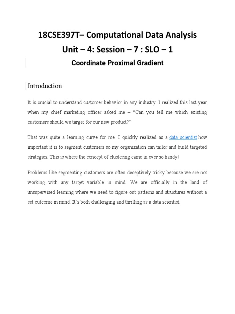 18CSE397T - Computational Data Analysis Unit - 4: Session - 7: SLO - 1 ...