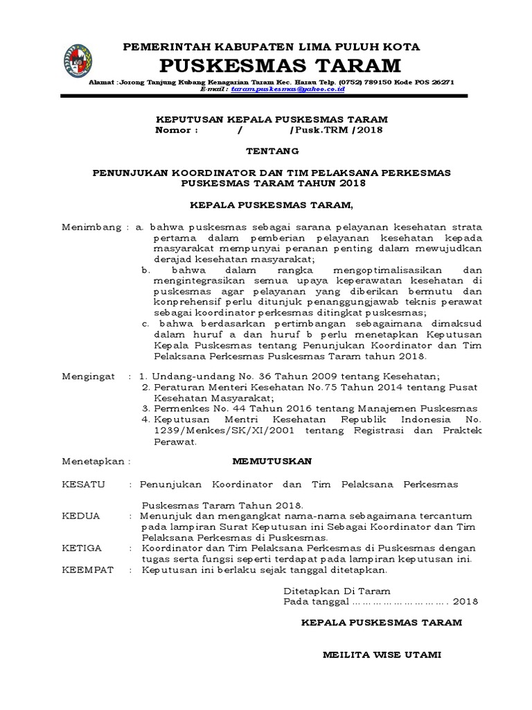 SK Koordinator Perkesmas 2018 PDF Free | PDF
