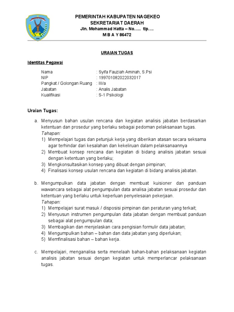 Uraian Tugas Analis Jabatan PNS | PDF