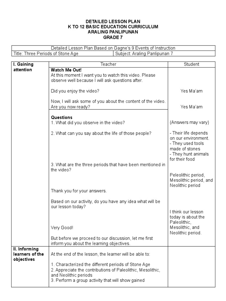 Detailed Lesson Plan | PDF | Homo | Paleolithic