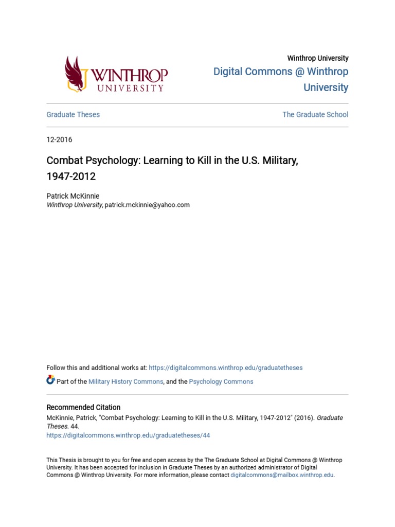 Combat Psychology: Learning To Kill in The U.S. Military, Combat ...