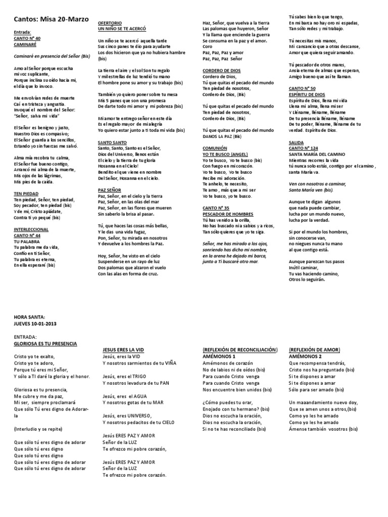 Cantos Hora Santa y ADVIENTO | PDF | eucaristía | Cristo (título)