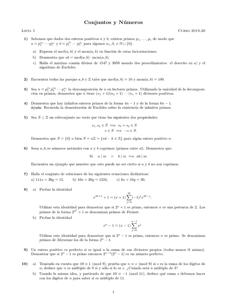 Lista5 CyN 2019-20 | PDF | Número primo | Álgebra abstracta