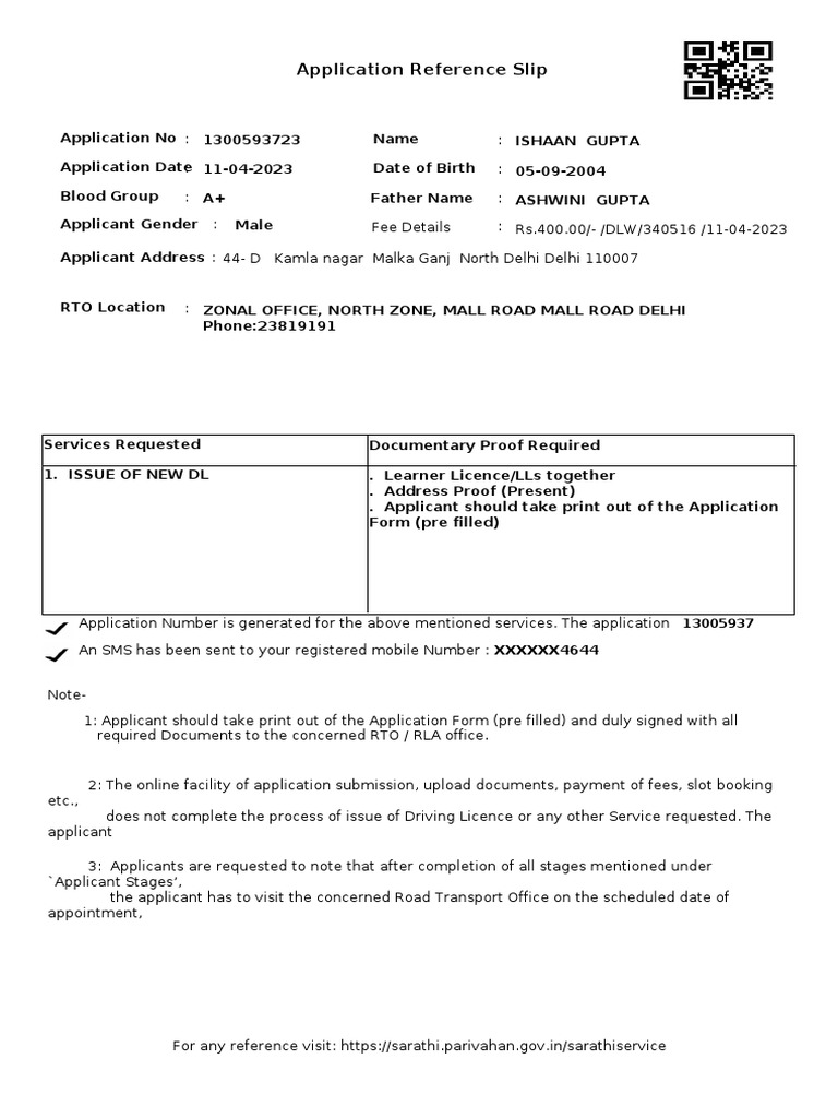 Application Reference Slip | PDF