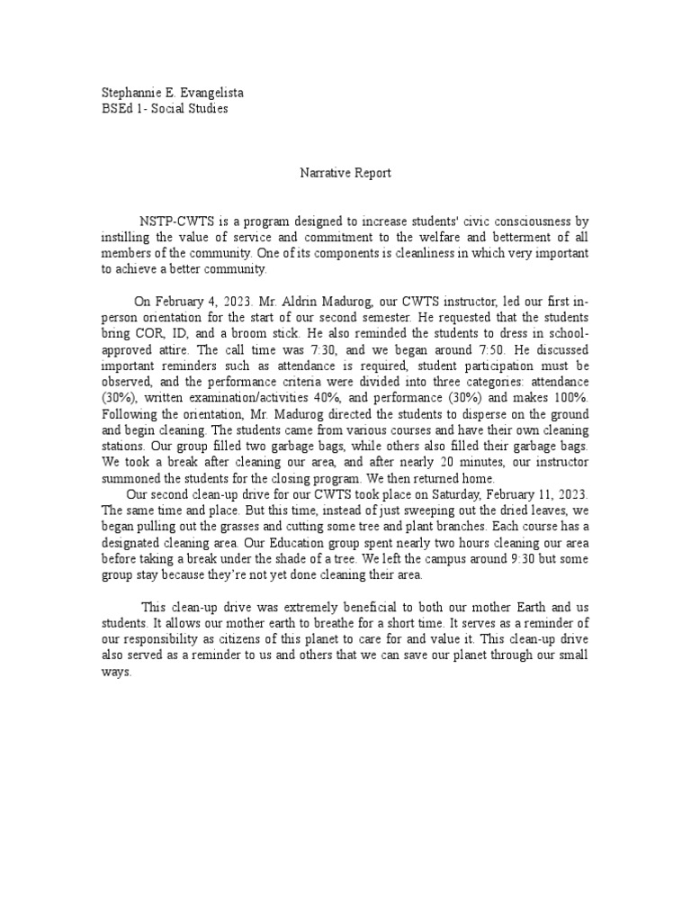 Narrative Report | PDF