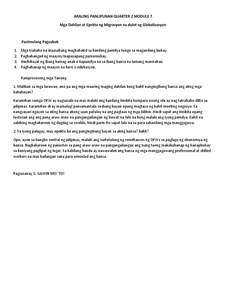 Araling Panlipunan Quarter 2 Module 7 | PDF