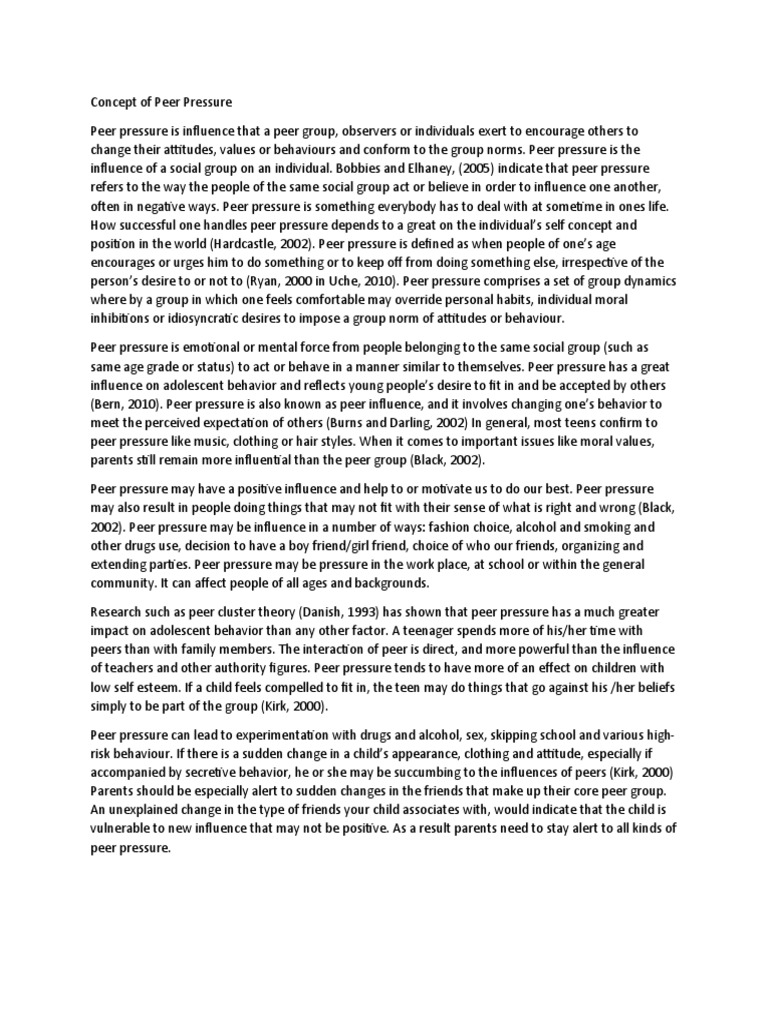 Concept of Peer Pressure | PDF | Adolescence | Socioeconomic Status