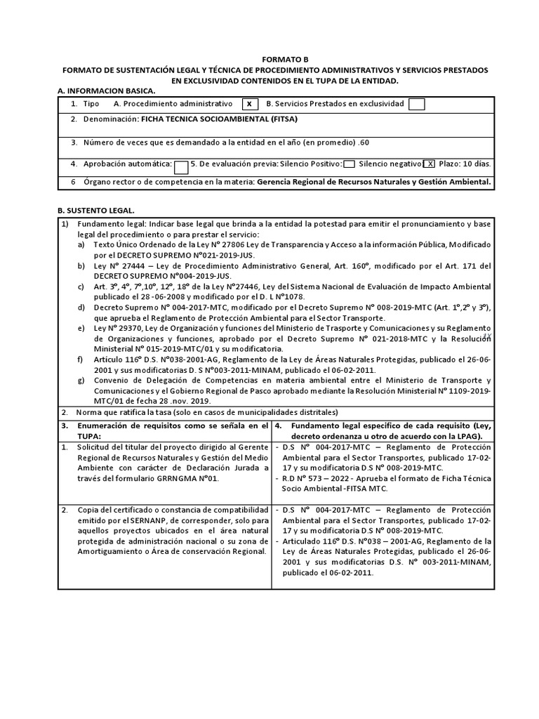 Formato B - 08 Fitsa MTC | Descargar gratis PDF | Regulación | Ciencias ...