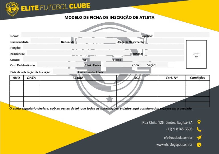 Modelo Ficha de Inscrição de Atleta | PDF