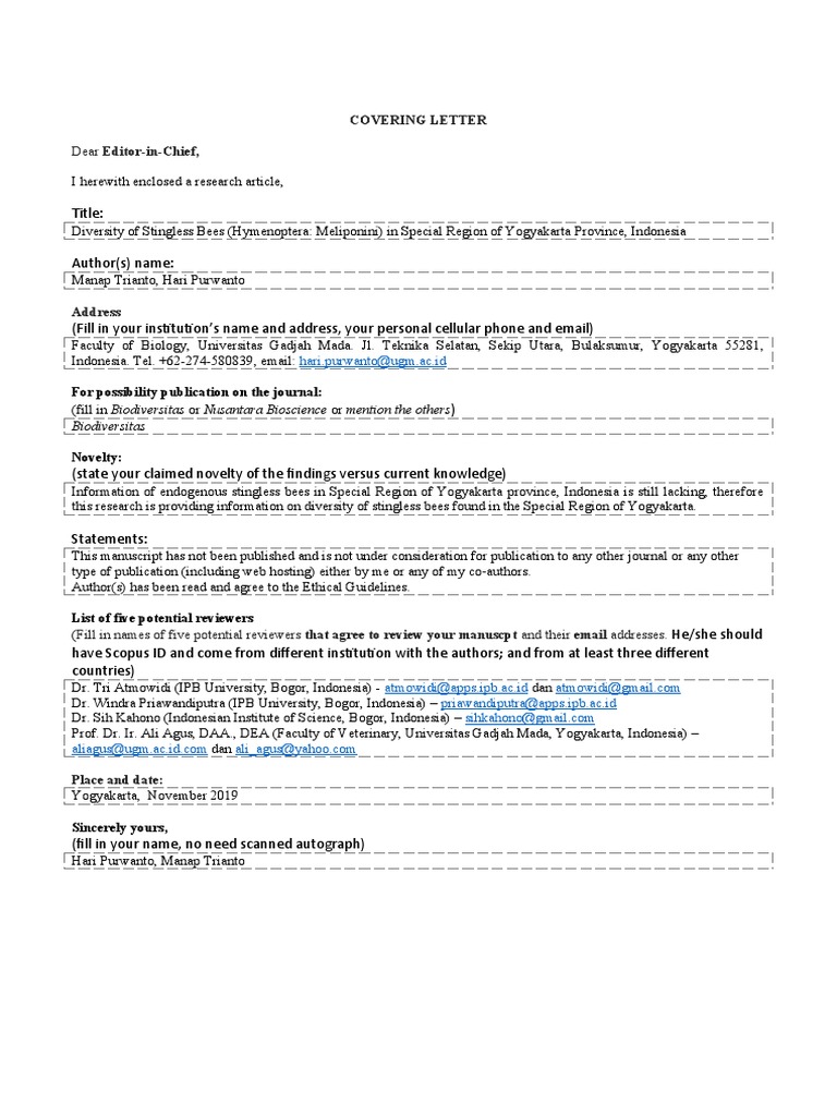 Dear Editor-in-Chief,: Covering Letter | PDF