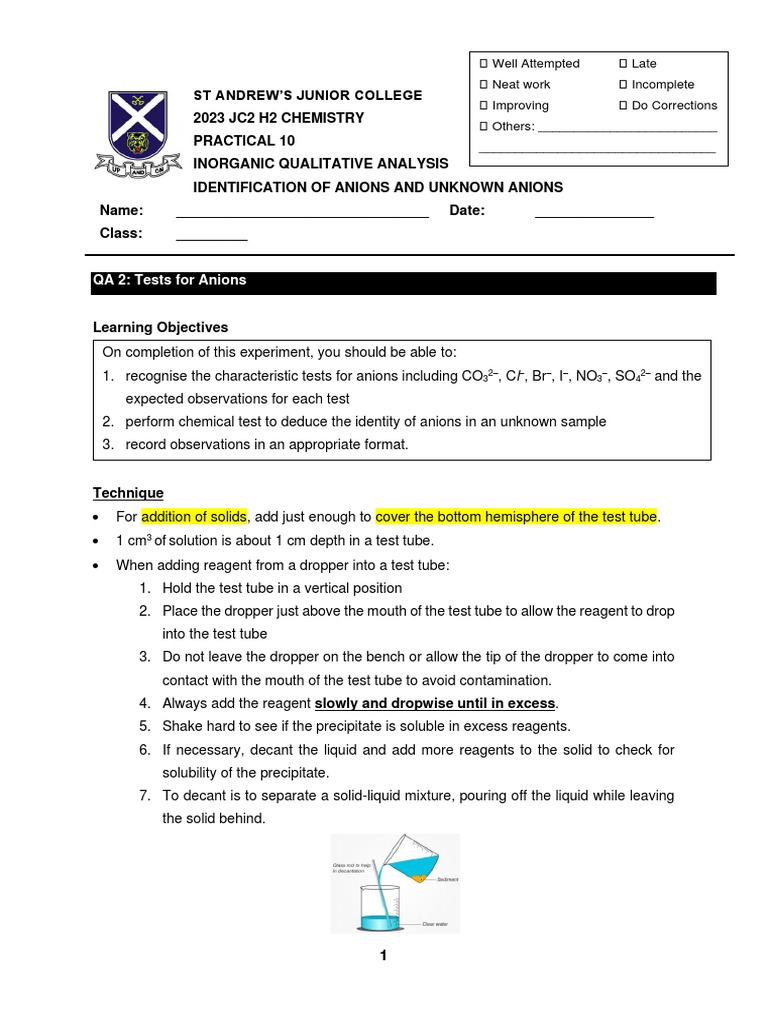 Identification and Analysis of Common Anions Through Qualitative ...