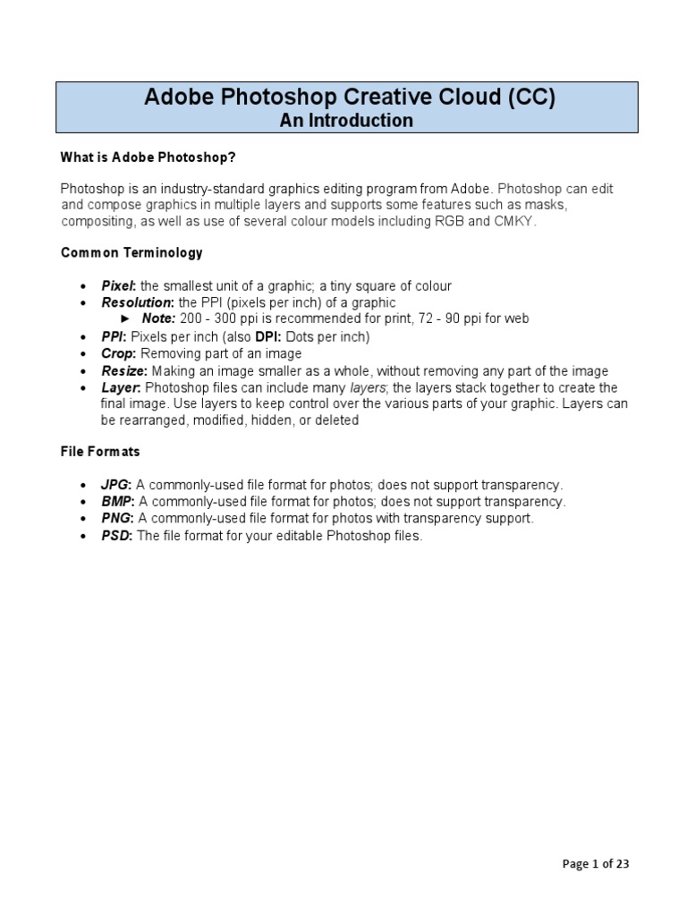 Photoshop CC: Editing Basics Guide | PDF | Adobe Photoshop | Image ...