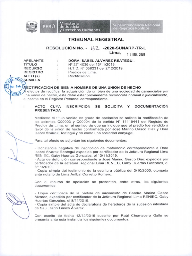 Union de Hecho 162-2020-Sunarp-Tr-L | PDF