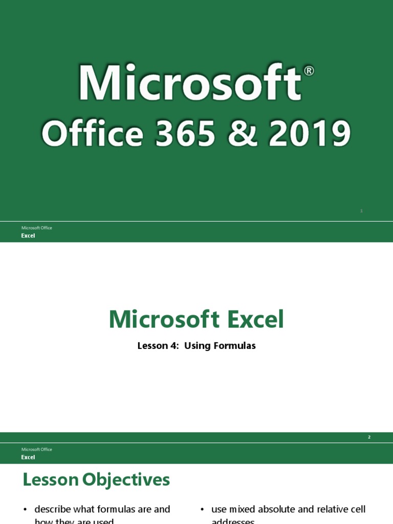Excel 365-2019 Lesson 4 Presentation | PDF | Microsoft Excel | Function (Mathematics)