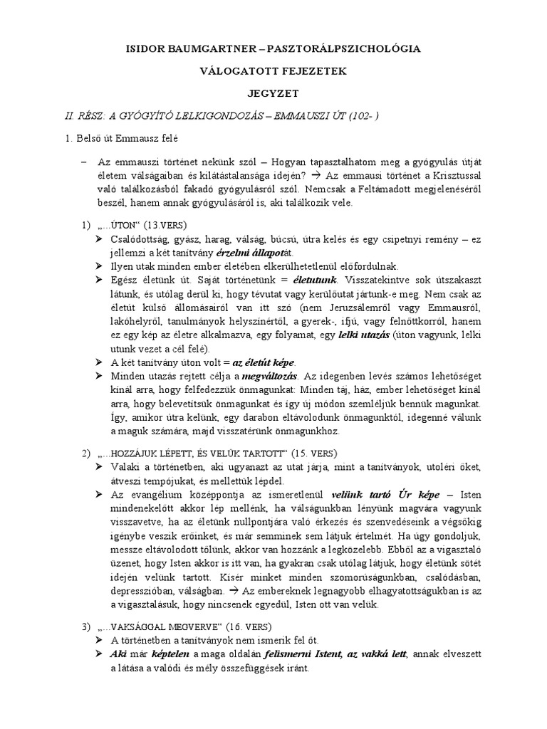 Ii. Rész: A Gyógyító Lelkigondozás - Emmauszi Út (102-) | PDF