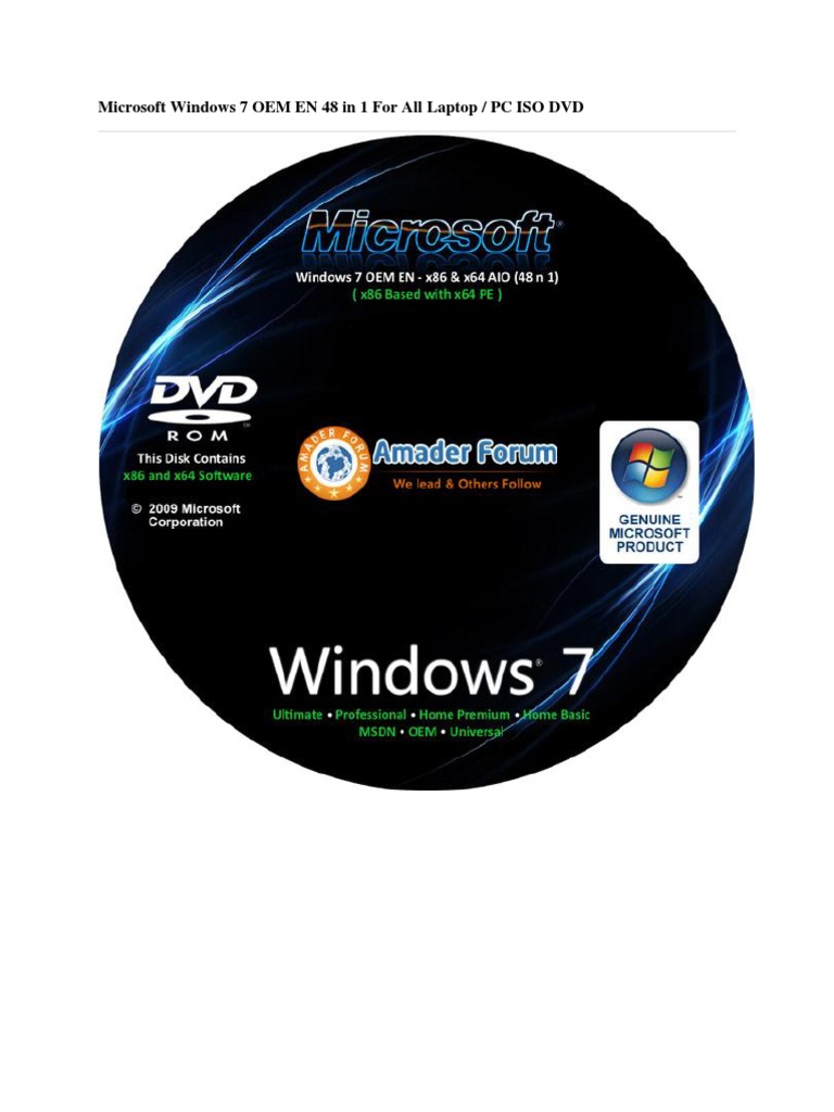 Microsoft Windows 7 OEM en 48 in 1 For All Laptop | PDF | Windows 7 ...