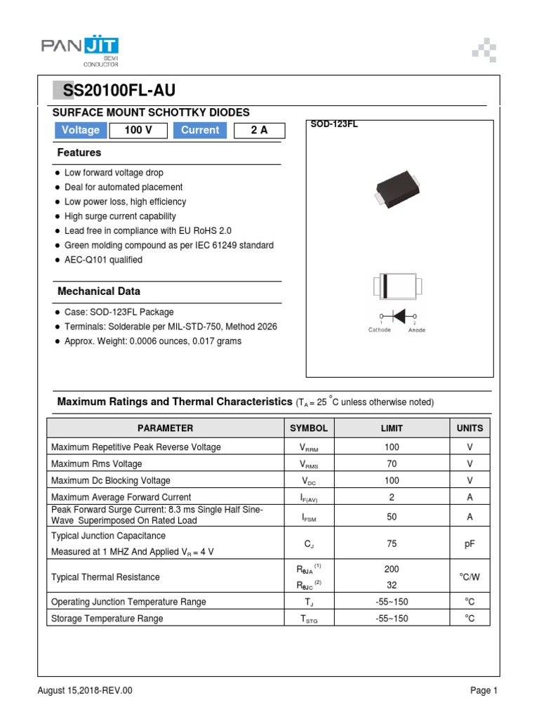 SS20100FL-AU - Marking GR SOD123 | PDF | Diode | Electrical Components
