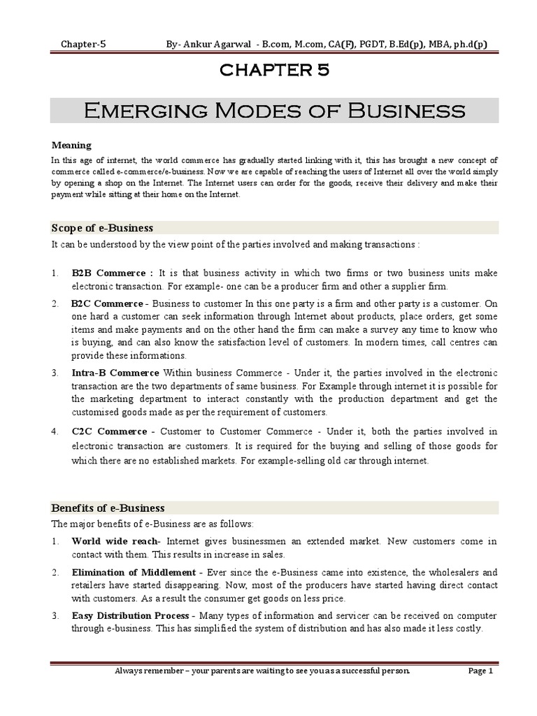 CH 5 Emerging Modes of Business | PDF | Electronic Business | Outsourcing