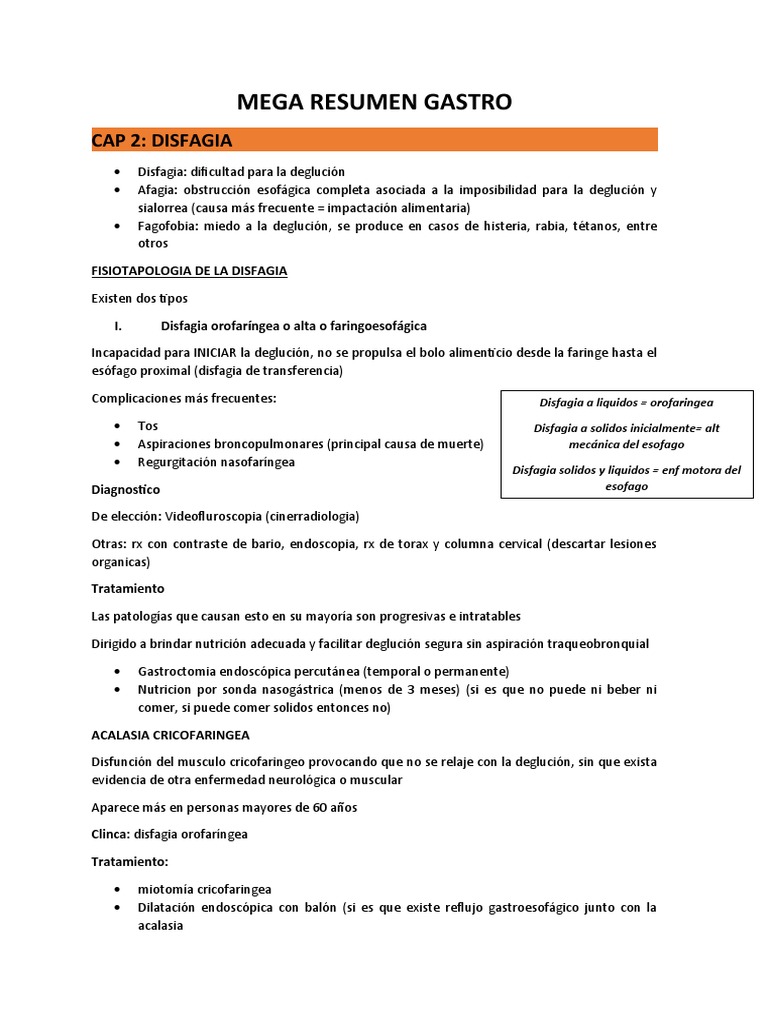 Mega Resumen Gastro: Cap 2: Disfagia | PDF | Diarrea | La enfermedad por reflujo gastroesofágico