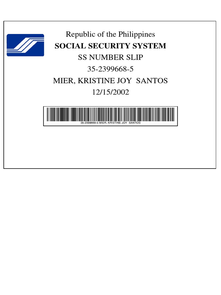 Philippines SS Number Slip Example | PDF