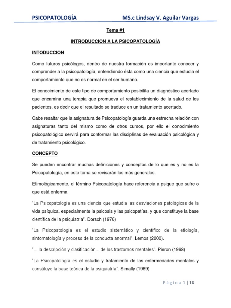 Tema 1 Introduccion A La Psicopatologia | PDF | Sicología | Psicopatología