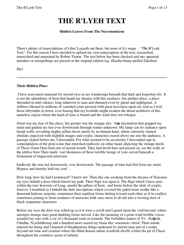The R'lyeh Text | PDF