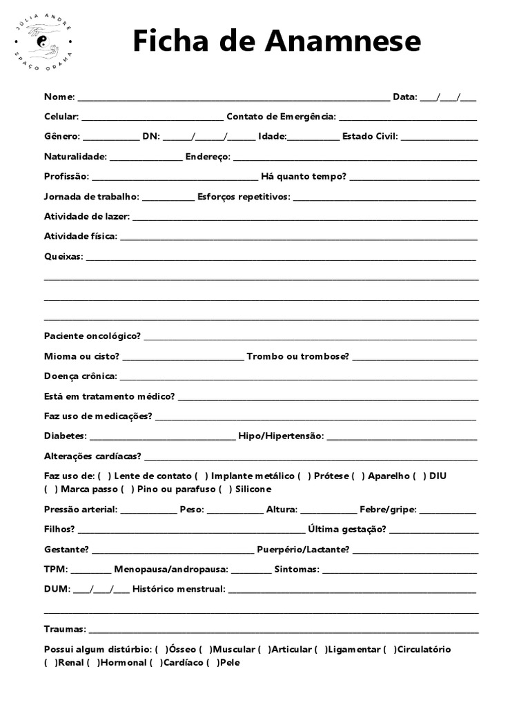 Ficha de Anamnese | PDF | Gravidez | Doenças e distúrbios humanos