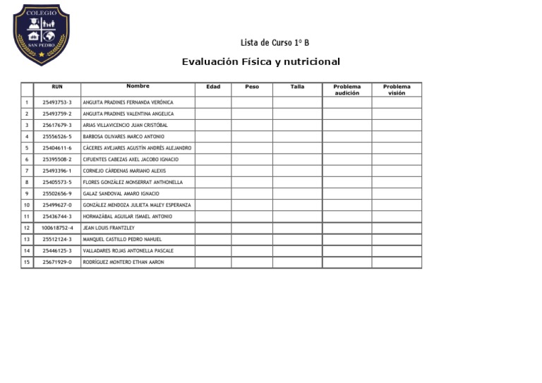 Lista Curso1-B Peso y Talla | PDF