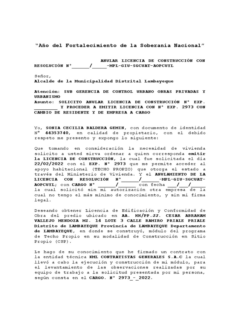 Anular Licencia Baldera Gemin GSC KML | PDF | Finanzas y dinero | Derecho