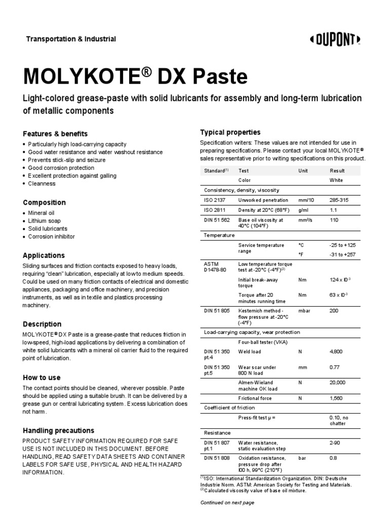 Moylkote DX Paste Technical Data Sheet | PDF