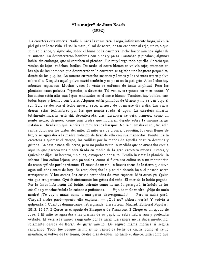 Cuento La Mujer Por Juan Bosch | PDF