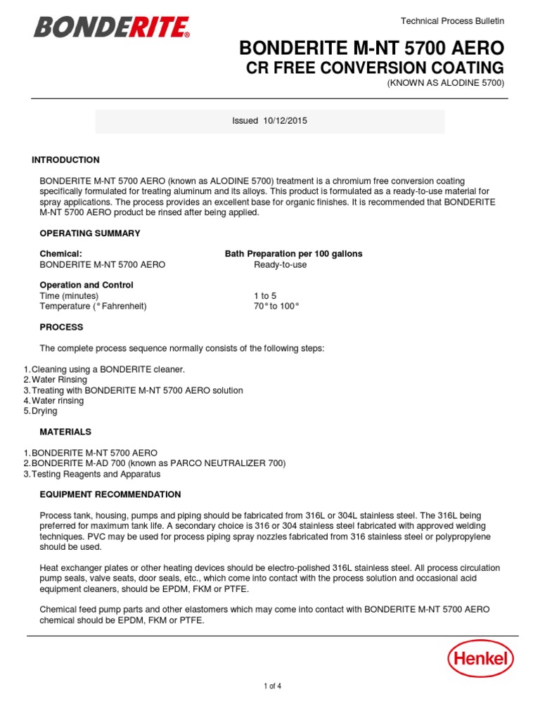 Bonderite M-NT 5700 Aero: CR Free Conversion Coating | PDF | Stainless ...