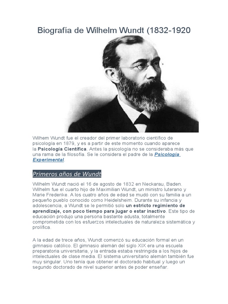Biografía de Wilhelm Wundt: Padre de la Psicología | PDF | Sicología ...